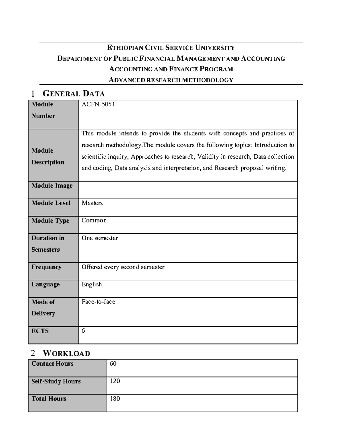 Advanced Research course outline - ETHIOPIAN CIVIL SERVICE UNIVERSITY ...