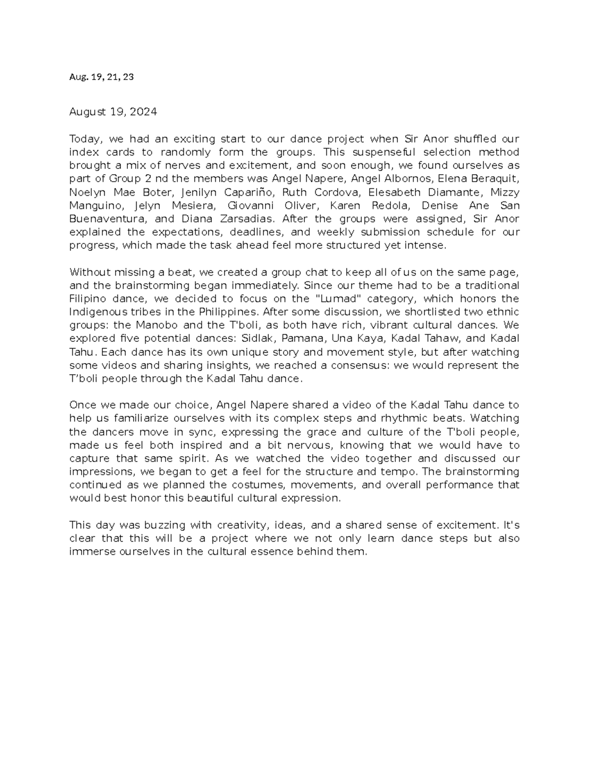 References - Narrative report - Aug. 19, 21, 23 August 19, 2024 Today ...