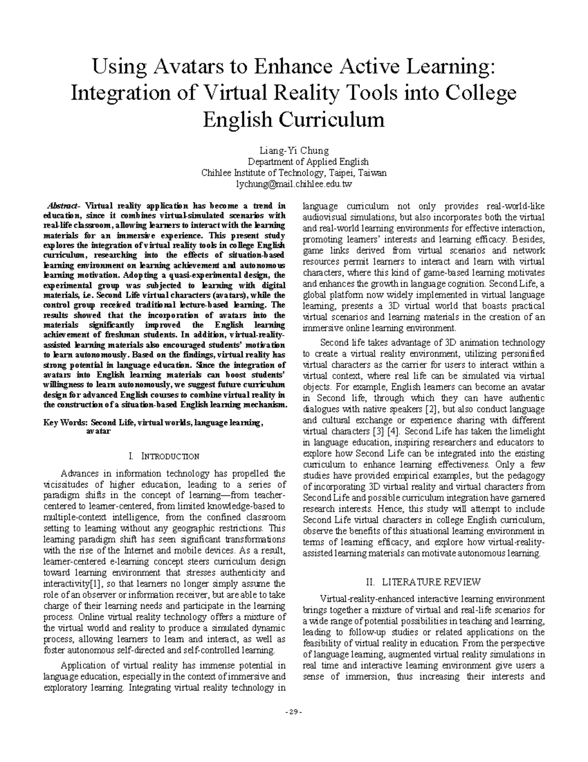 Using avatars to enhance active learning integration of virtual reality ...