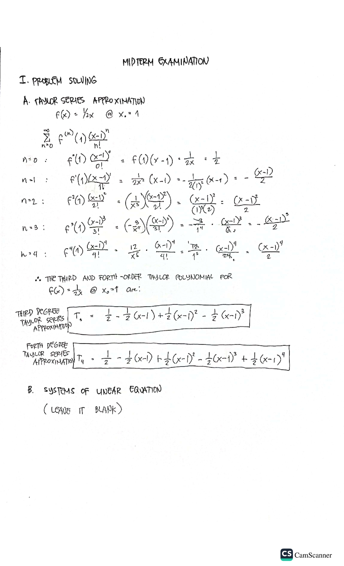 Advanced Mathematics - Midterm Examination - Mechanical Engineering - CamScanner CamScanner ...
