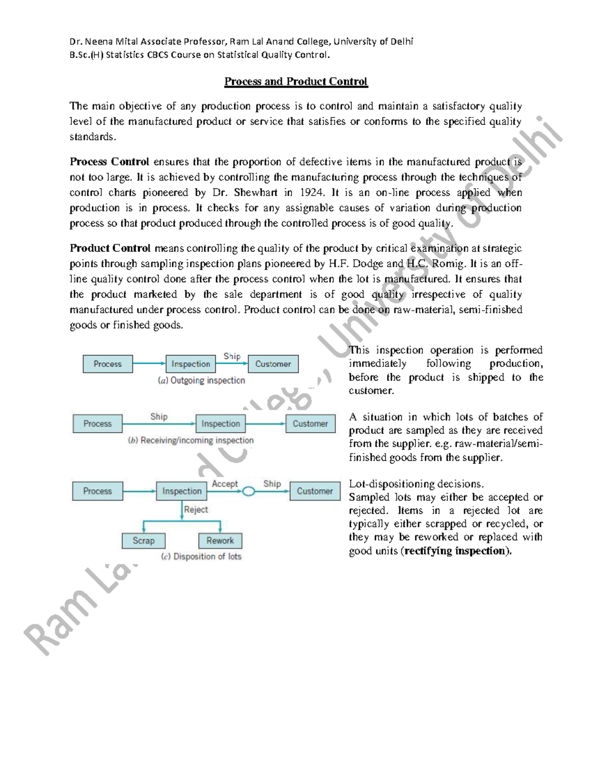 Product control Notes - B.(H) Statistics CBCS Course on Statistical ...