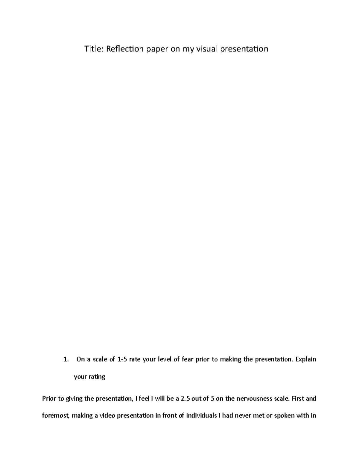 Pps reflection paper - Title: Reflection paper on my visual ...
