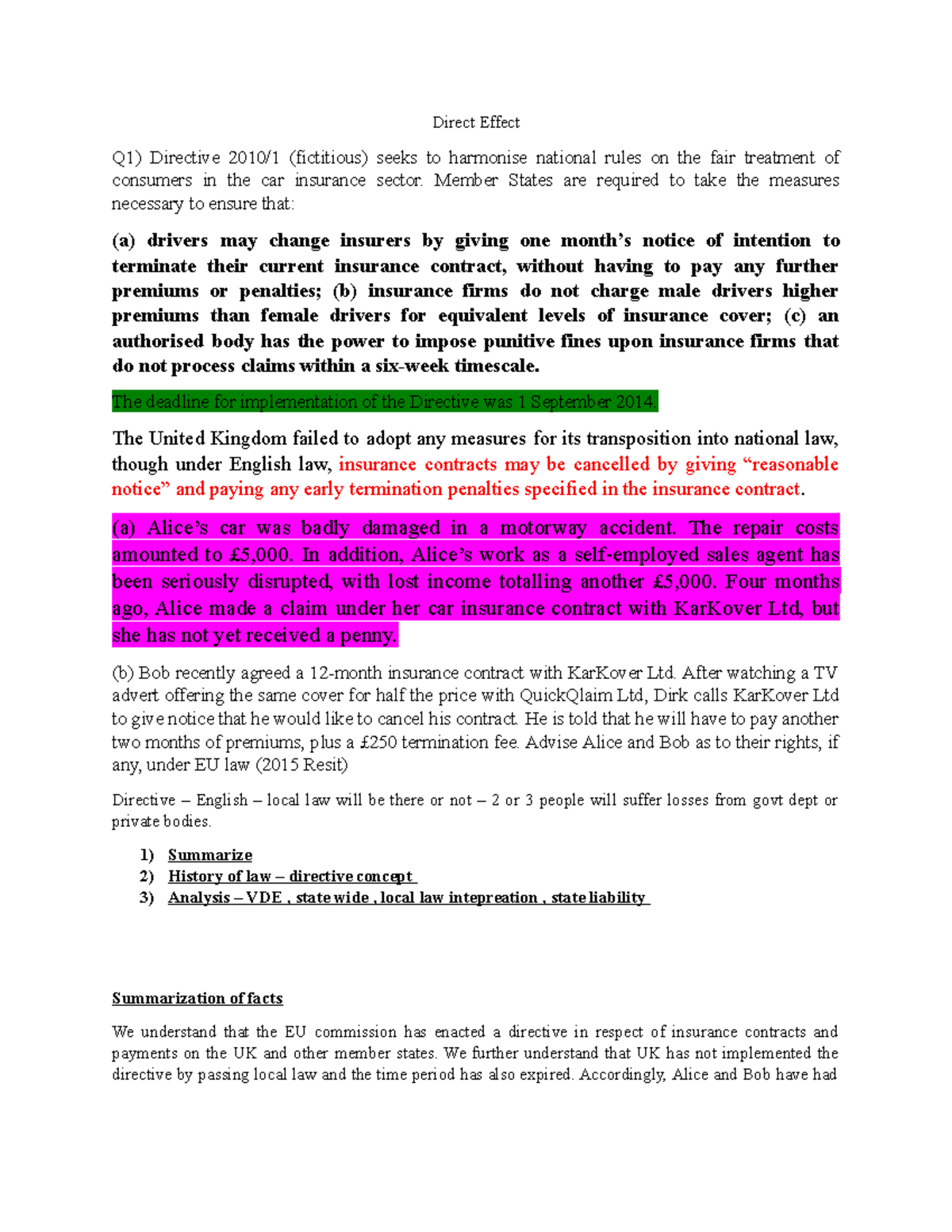 Direct Effect problem (2) - Direct Effect Q1) Directive 2010/1 ...