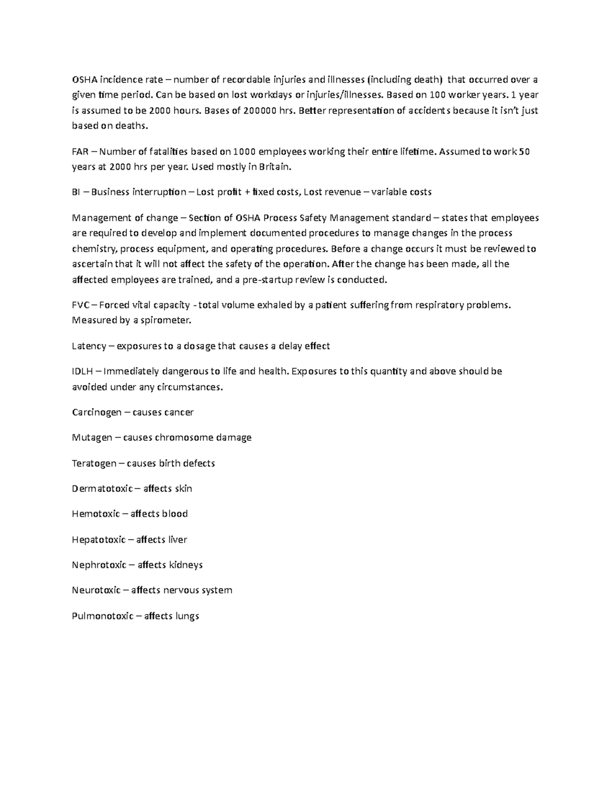 Test 1 Verbal - OSHA incidence rate – number of recordable injuries and ...