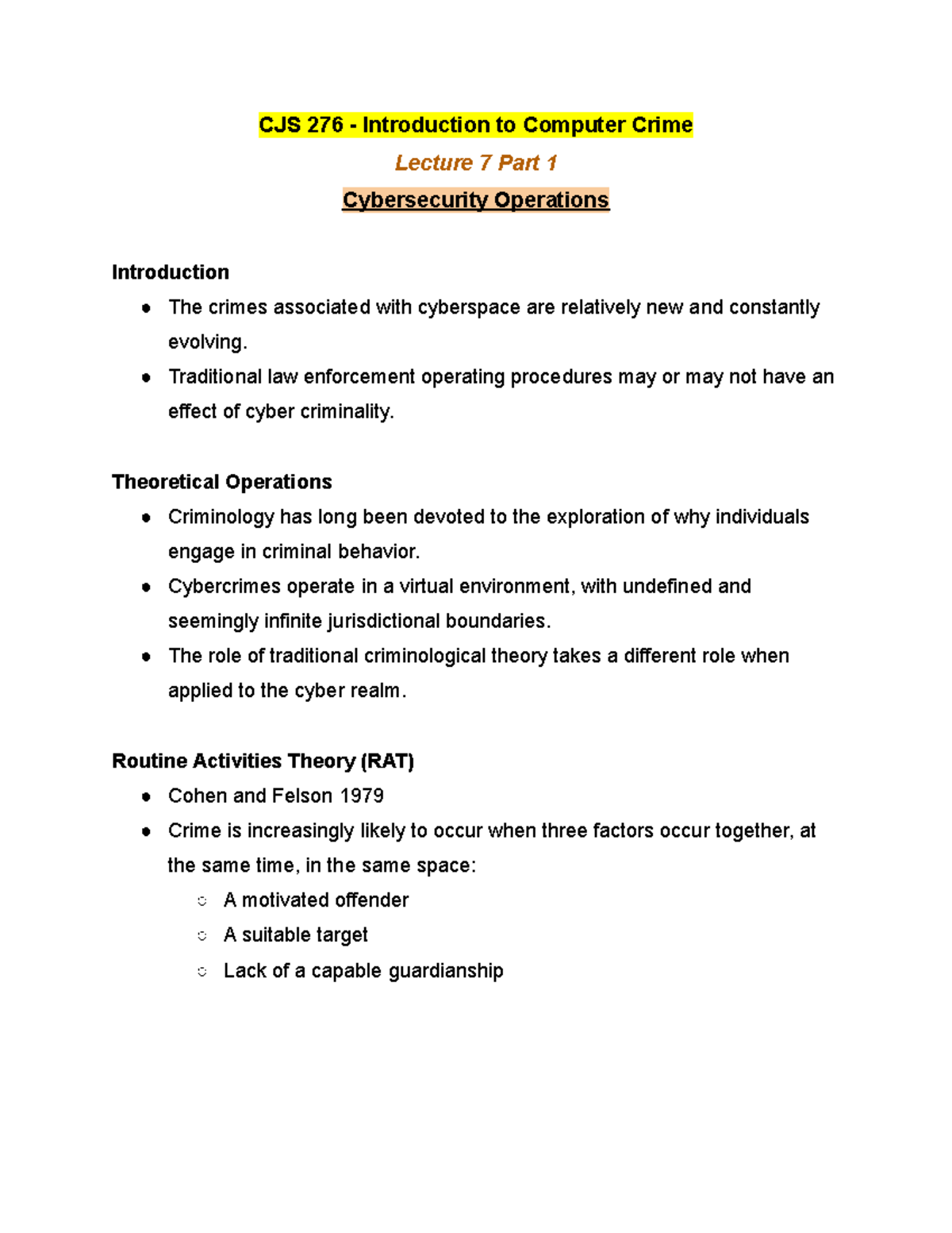 Cjs 276 Lecture 7 Part 1 Spring 2020 Cjs 276 Introduction To Computer Crime Lecture 7 Part