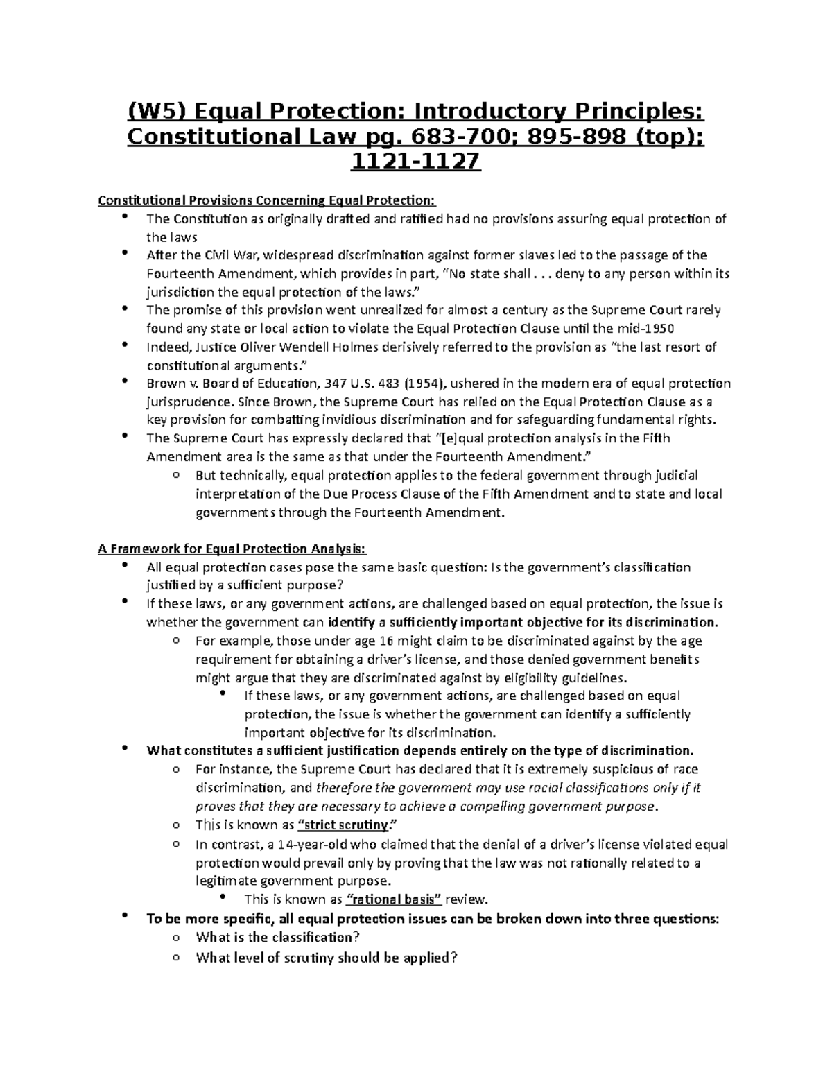 Equal Protection (Introduction) - Lecture Notes - JD 424 - UIC Law ...