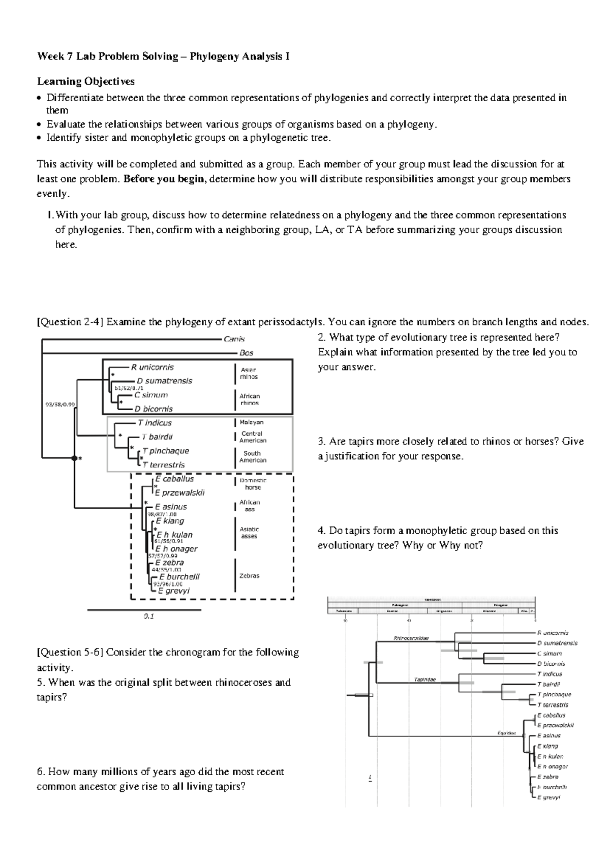 Week 7 Lab Problem Solving - Phylogeny Analysis I - Identify sister and monophyletic groups on a ...