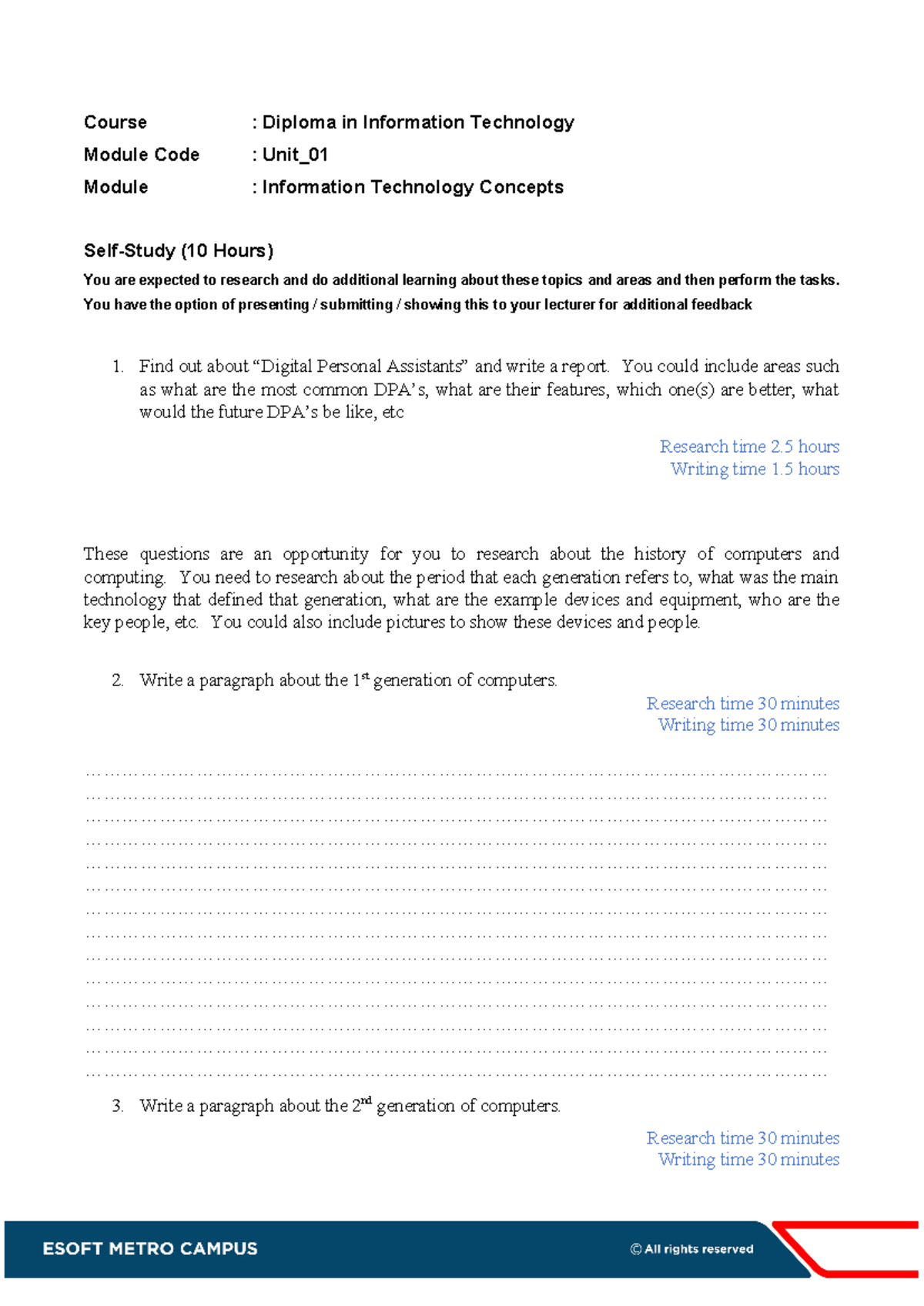 Self Study 1 - Concepts - Page 1 Course : Diploma in Information Technology Module Code : Unit ...