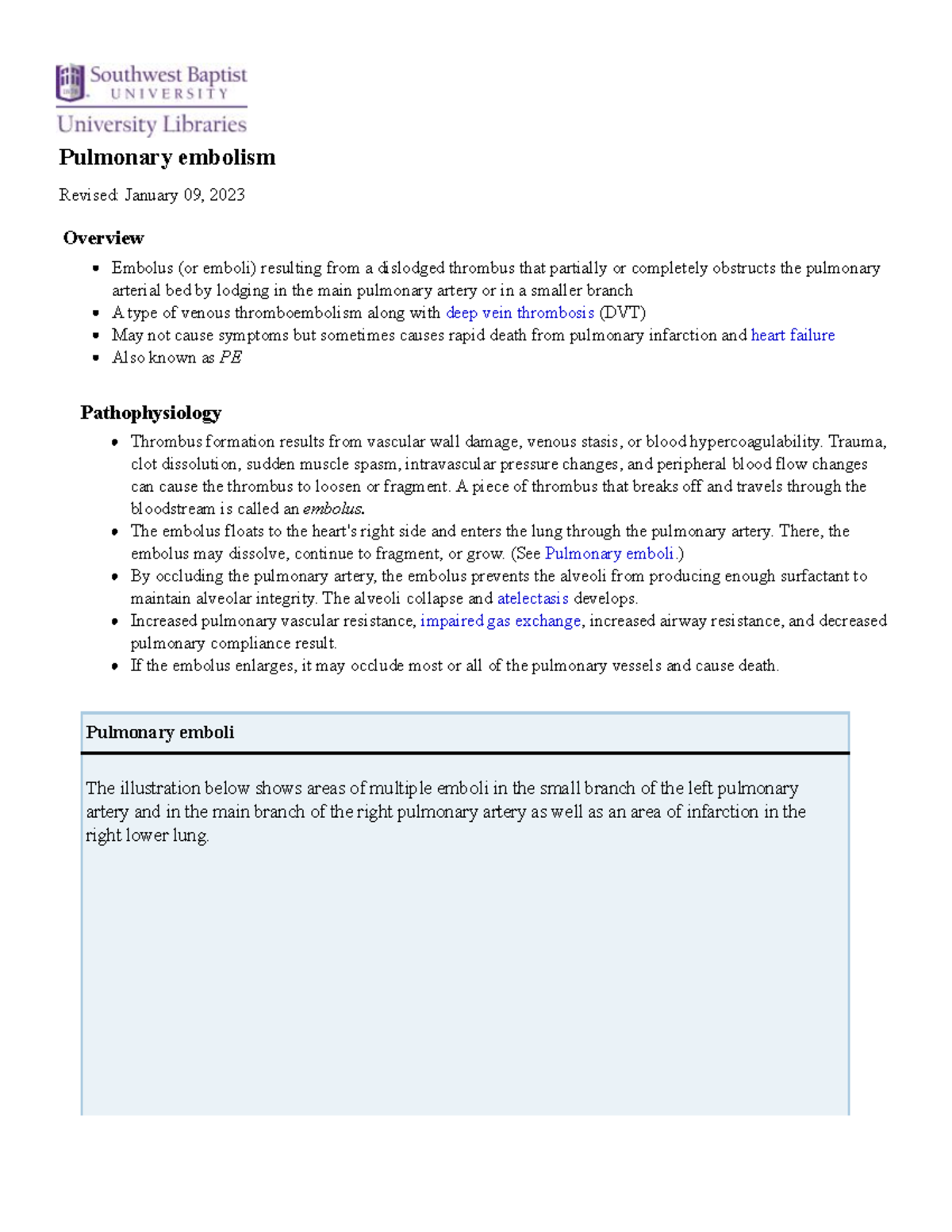 PE - Notes - Pulmonary embolism Revised: January 09, 2023 Overview ...