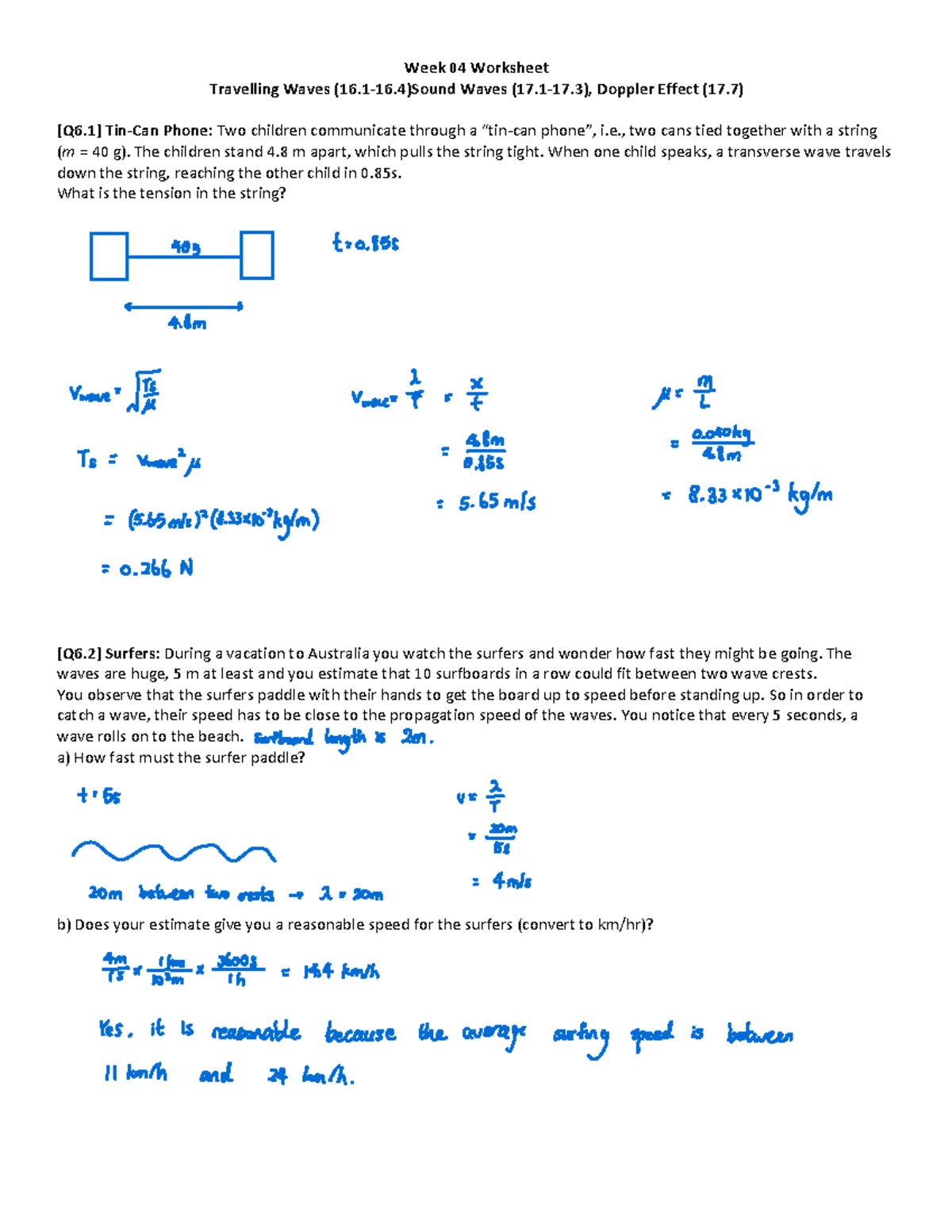 Tutorial 8 - Week 04 Worksheet Travelling Waves (16.1-16)Sound Waves ...