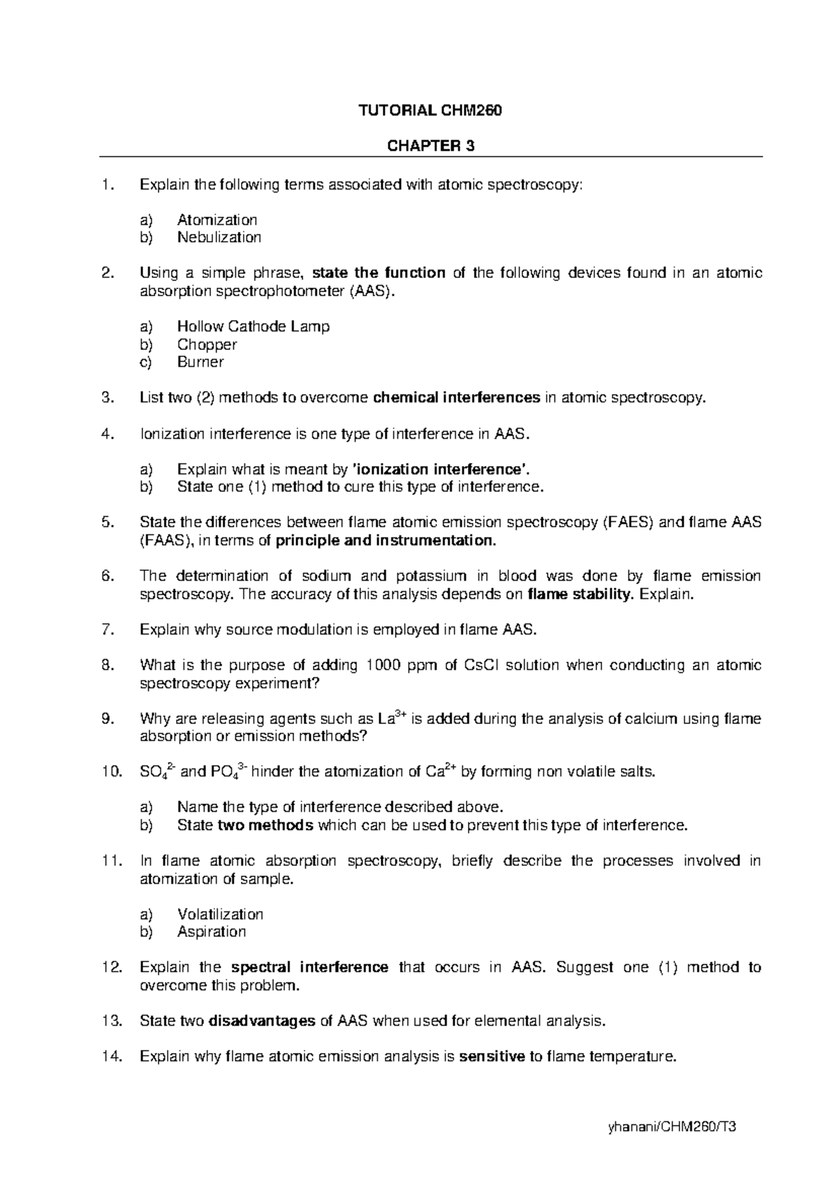 Tutorial Chapter 3 - notes - yhanani/CHM260/T TUTORIAL CHM CHAPTER 3 ...