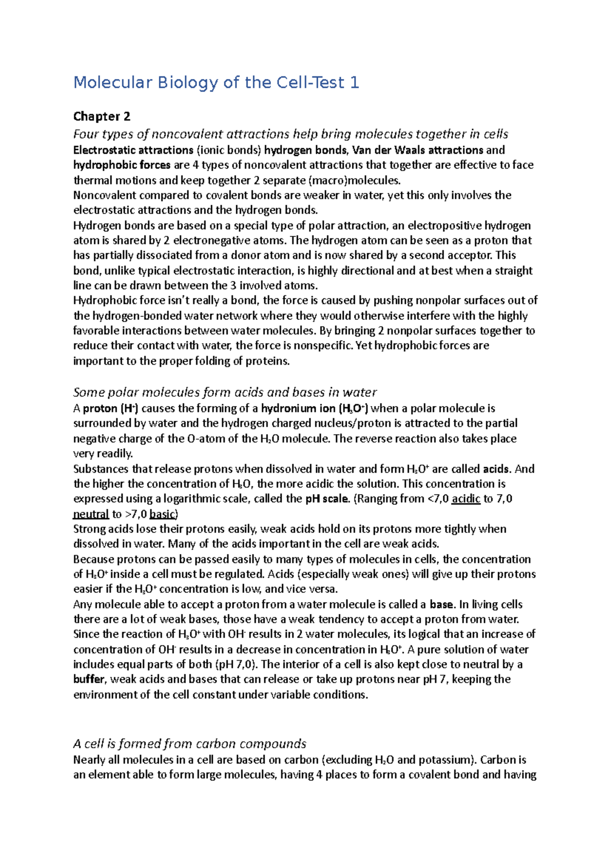 Molecular Biology of the Cell (chapter 2+3) - Molecular Biology of the ...