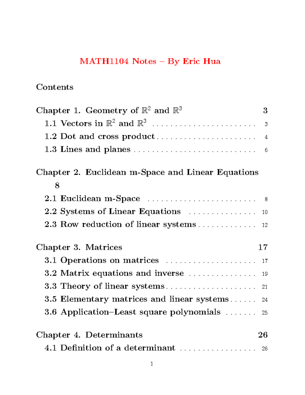 MATH1104 Study Guide - First year linear algebra notes - MATH1104 Notes ...