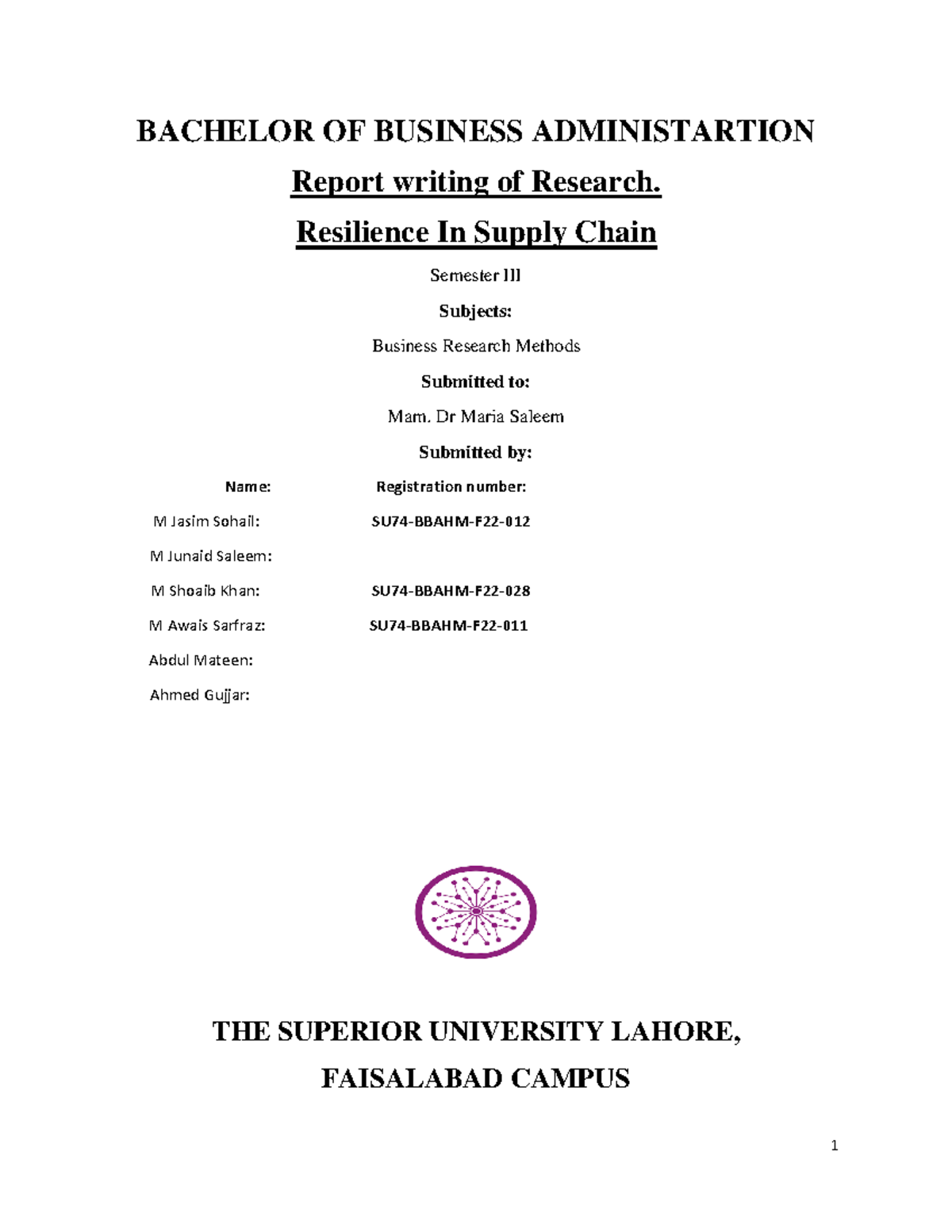 Reaserch reprt - BACHELOR OF BUSINESS ADMINISTARTION Report writing of ...