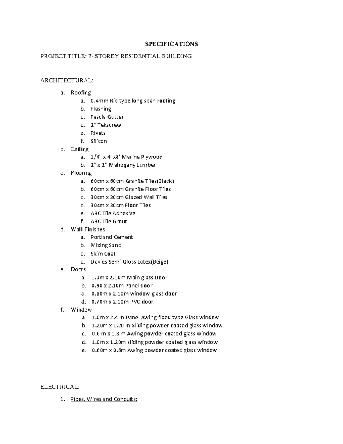 STRUCTURAL SPECIFICATION - SPECIFICATIONS PROJECT TITLE: 2- STOREY ...