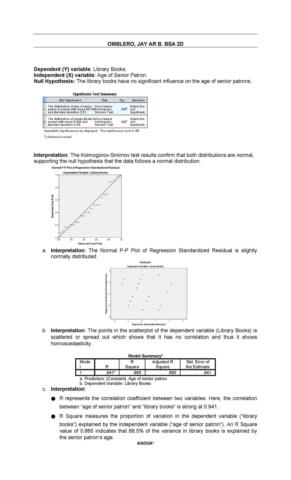 Regression Output and Interpretation - OMBLERO, JAY AR B. BSA 2D ...