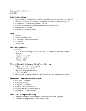 RSWK 2 - Lecture notes - Research for Social Worker 2 SWK 330 Sampling ...