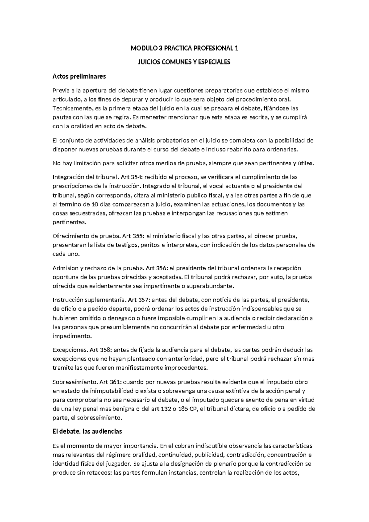 Modulo 3 Practica Profesional 1 - MODULO 3 PRACTICA PROFESIONAL 1 JUICIOS COMUNES Y ESPECIALES ...