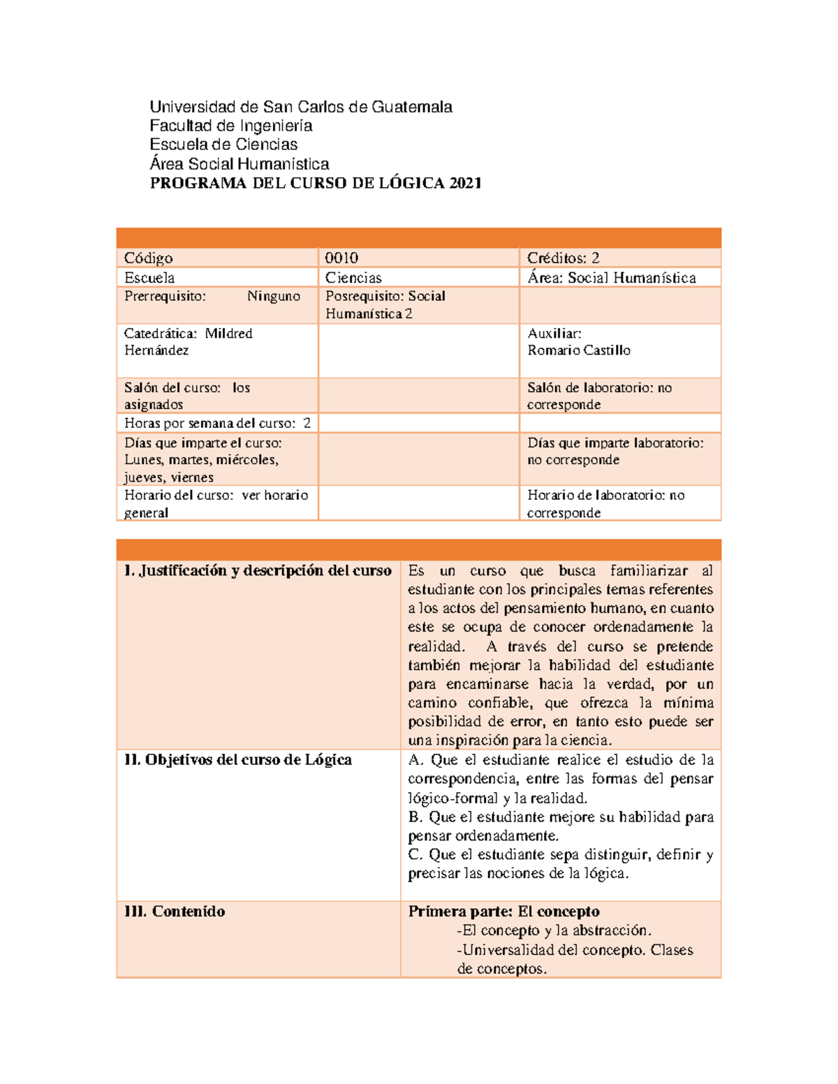 Programa del curso Logica - Universidad de San Carlos de Guatemala ...