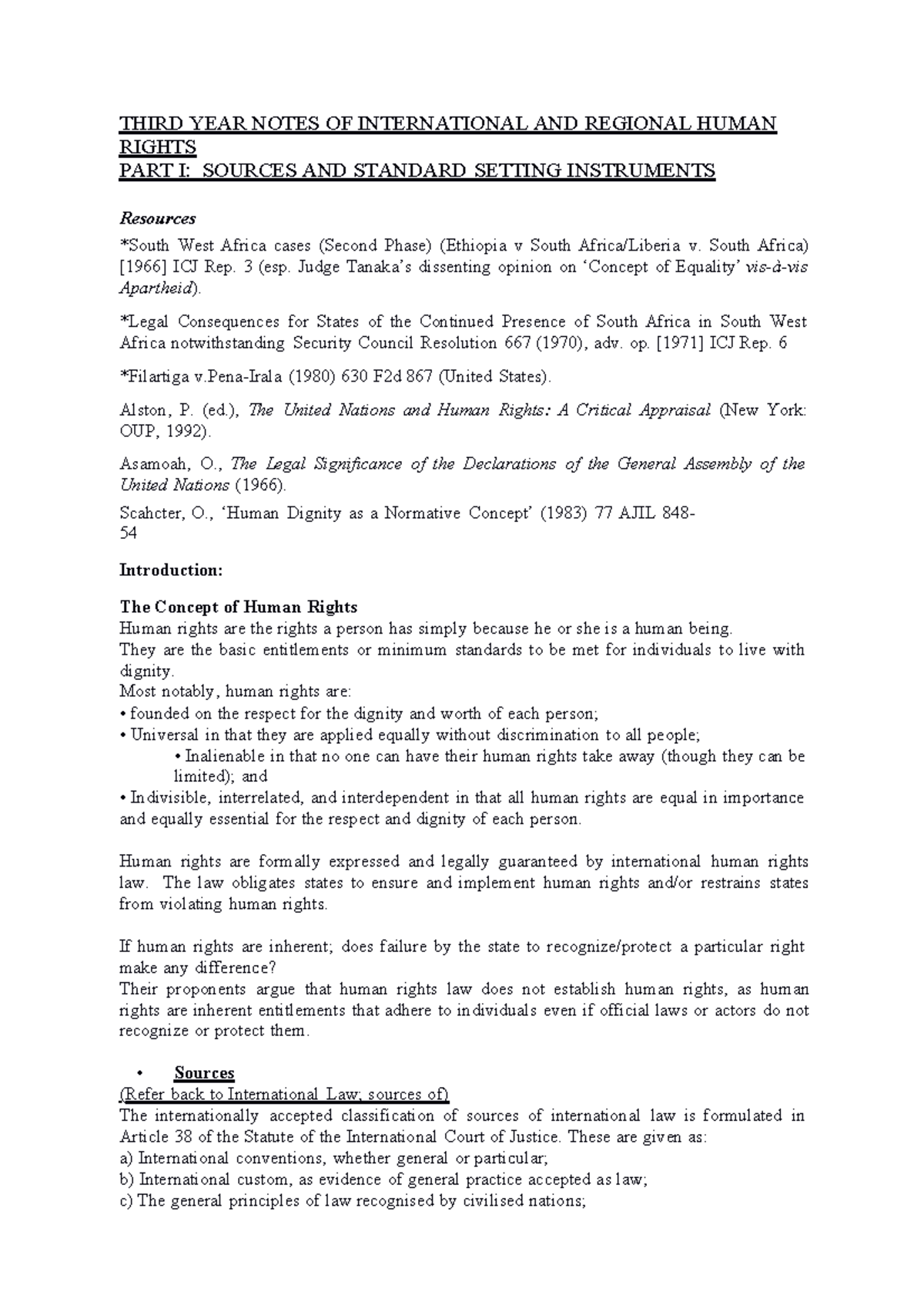 Human Rights LAW Notes - THIRD YEAR NOTES OF INTERNATIONAL AND REGIONAL ...