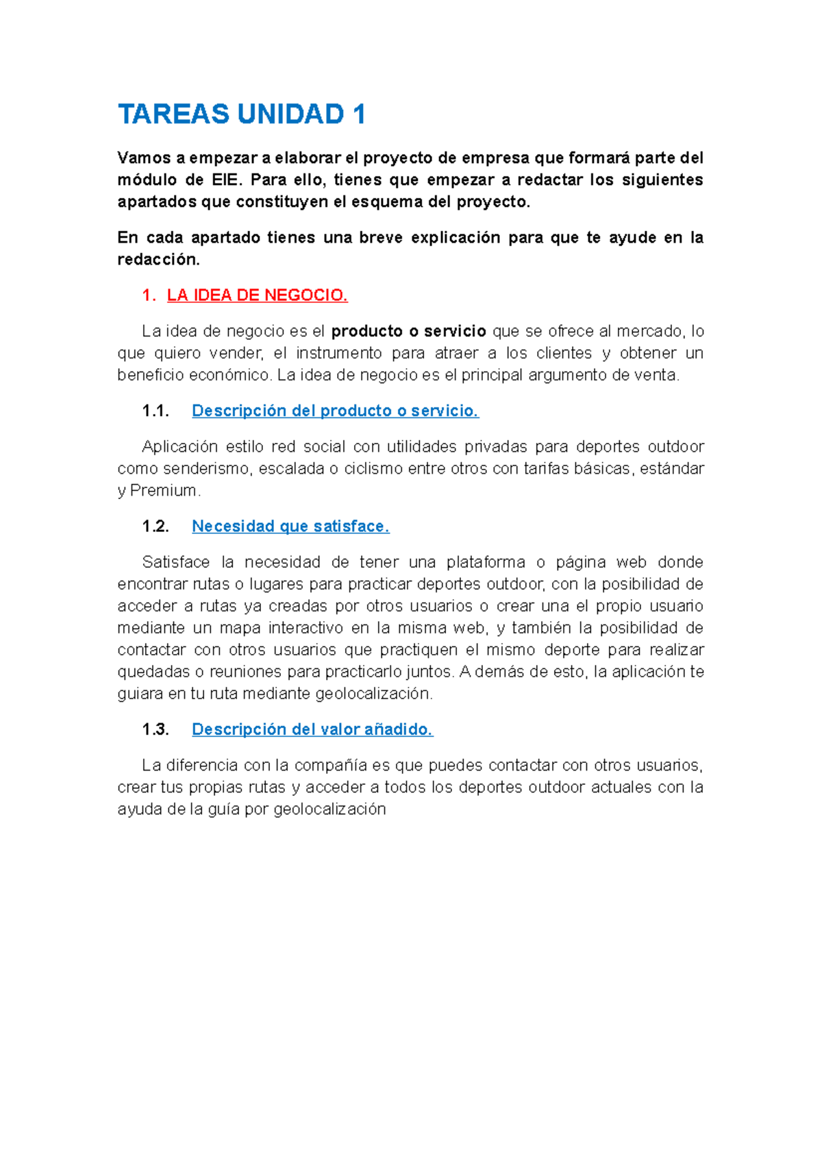 Tareas unidad 1 - Tema 1 Empresa - TAREAS UNIDAD 1 Vamos a empezar a ...