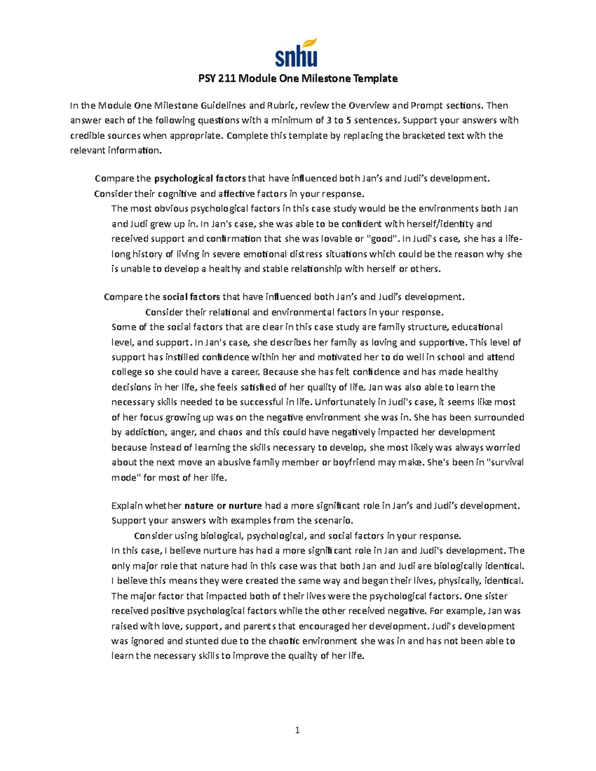PSY 211 Module One Milestone Template (1) (1) - PSY 211 Module One ...