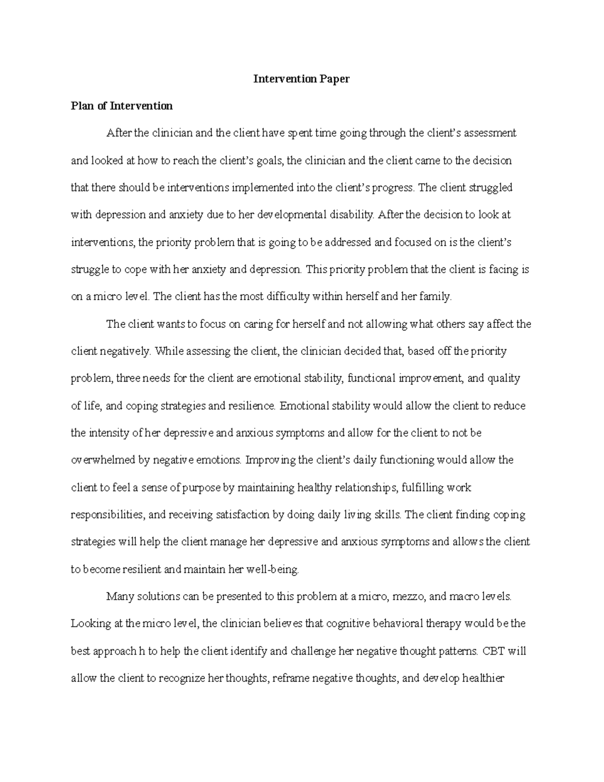 Intervention Paper - Intervention Paper Plan of Intervention After the ...