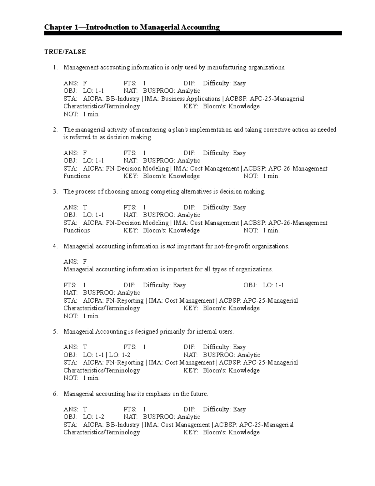 Chapter 1 Introduction to Managerial Acc - Chapter 1—Introduction to ...