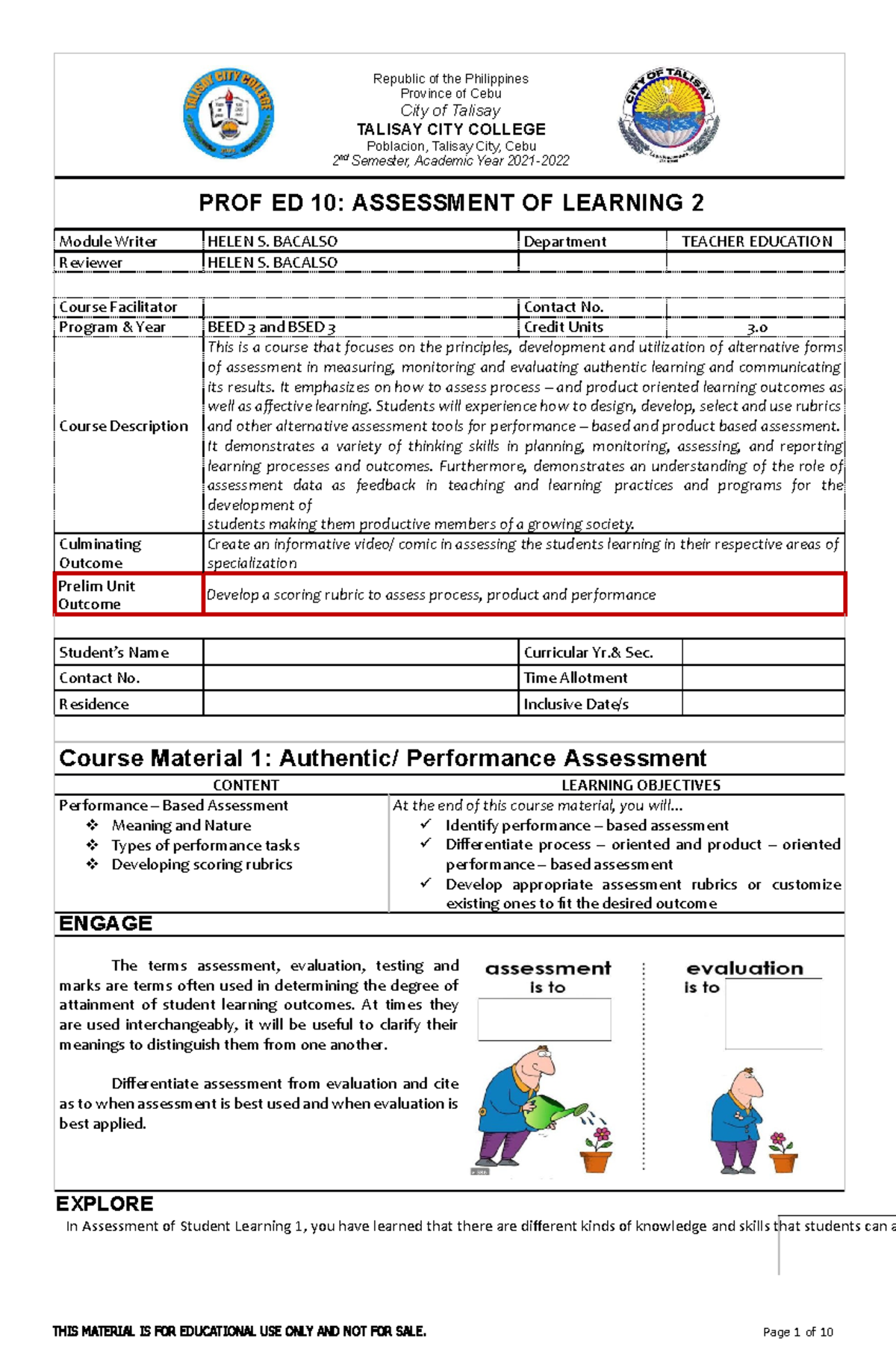 PROF-ED-10-CM-1 - none - THIS MATERIAL IS FOR EDUCATIONAL USE ONLY AND ...