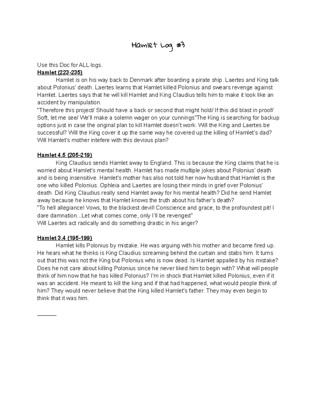 Olivia Thomas - Hamlet Log #3 - Hamlet Log Use this Doc for ALL logs ...