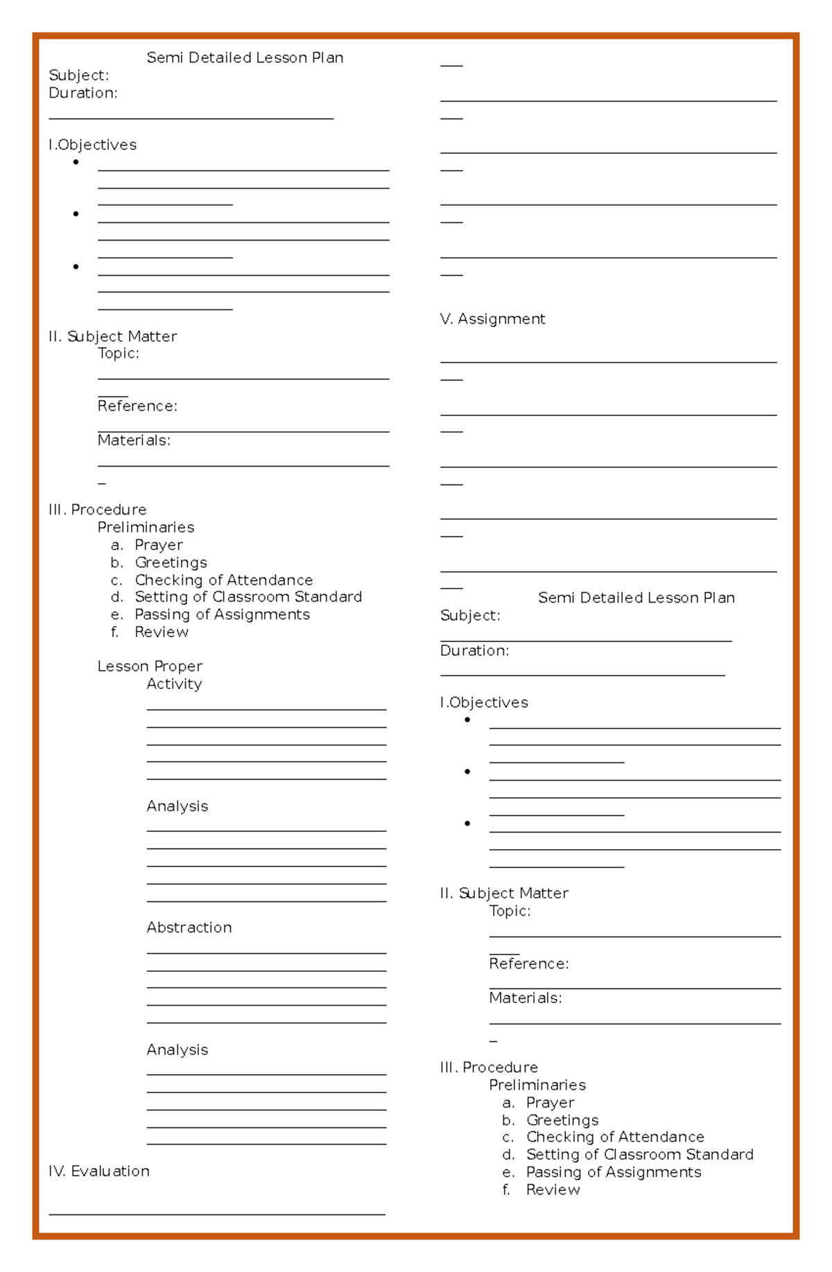 Semi Detailed Lesson Plan Template - Semi Detailed Lesson Plan Subject ...