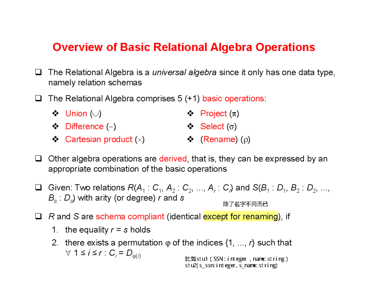 Lecture 07 - Dr. Markus Schneider - Overview of Basic Relational ...