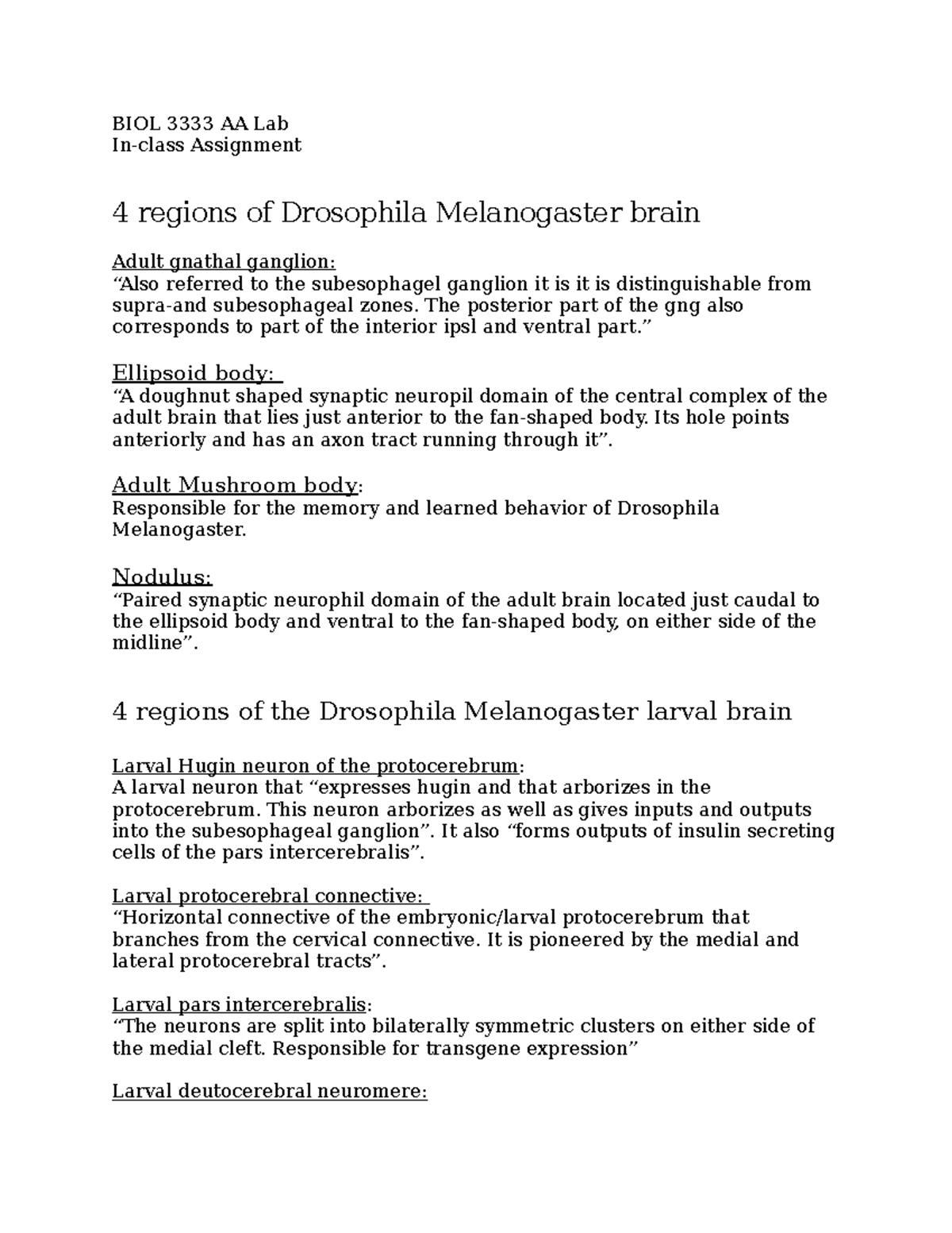 In-class Assignment 4 - BIOL 3333 AA Lab In-class Assignment 4 regions ...