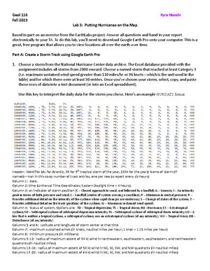 Lab 7 kyra - Lab 7 - Kyra Hooshi Geol. 116 Fall 2023 Lab 7: Coastal Hazards You’re the vice ...