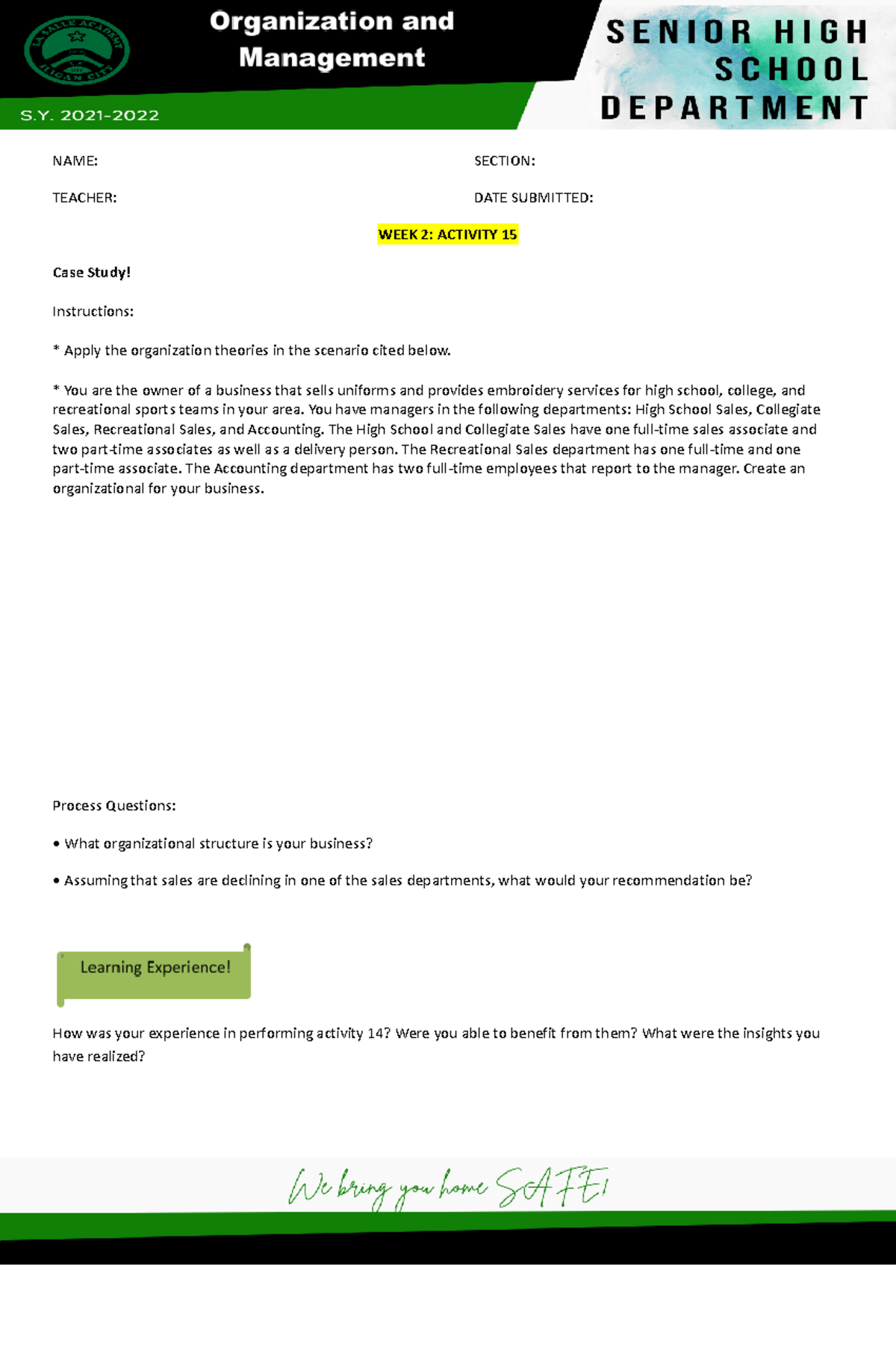Week2-activity 15-OM - Act 15 - NAME: SECTION: TEACHER: DATE SUBMITTED ...