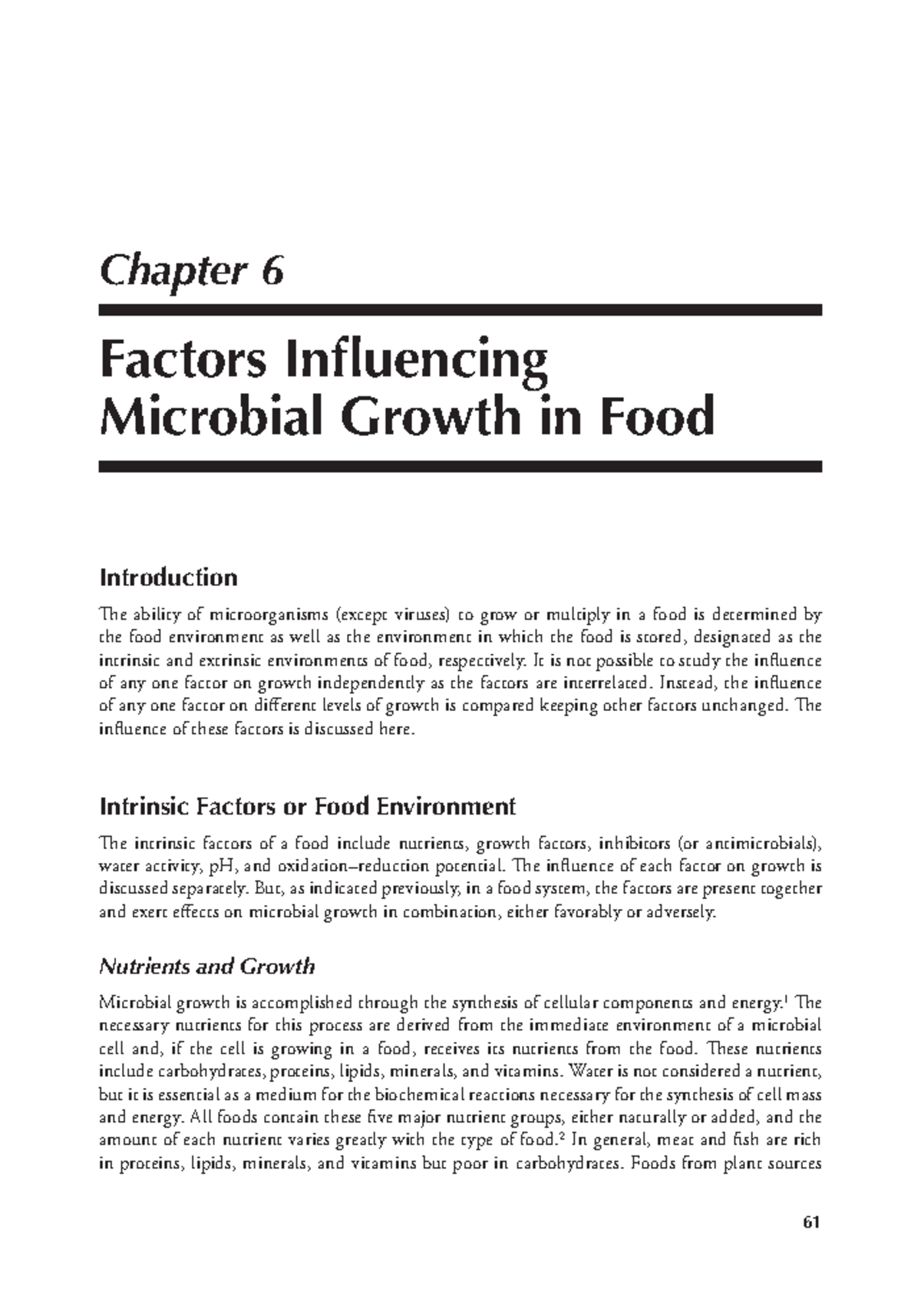 Chapter 6 - Food Microbiology - 61 Chapter 6 Factors influencing ...