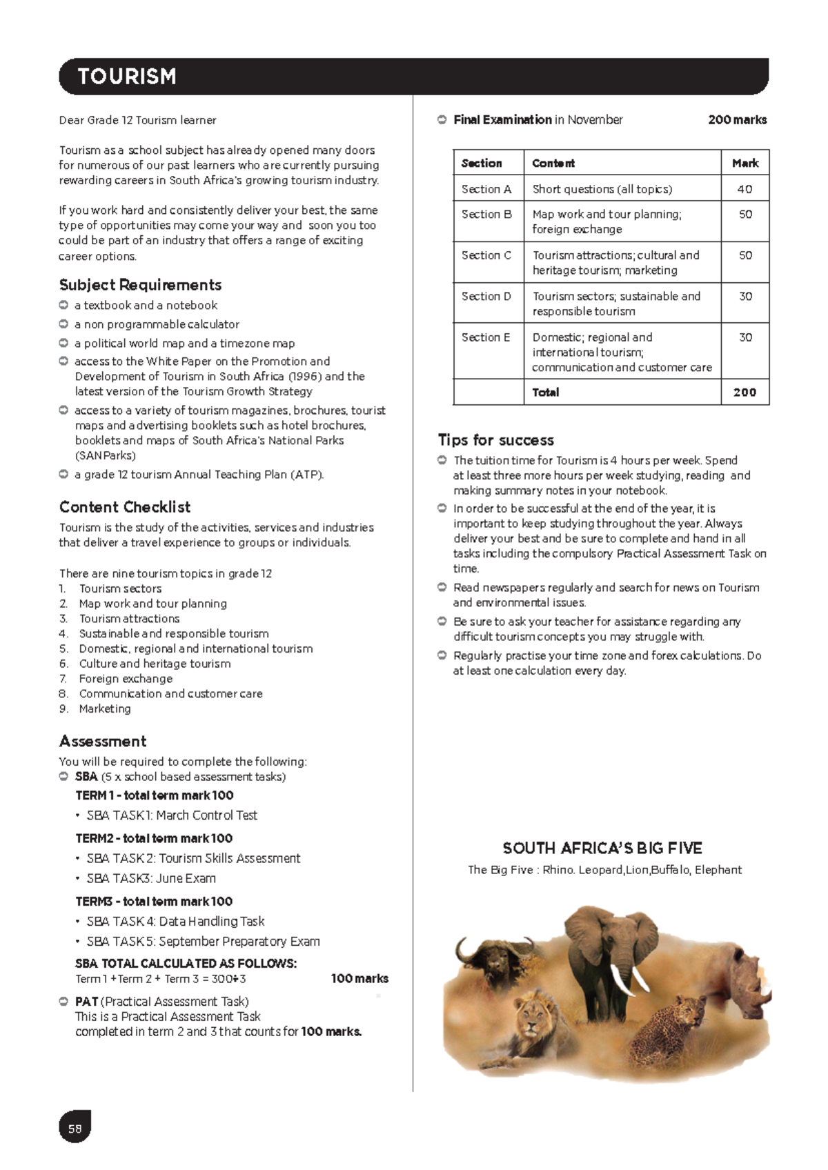Tourism - Notes - 58 TOURISM Dear Grade 12 Tourism learner Tourism as a ...