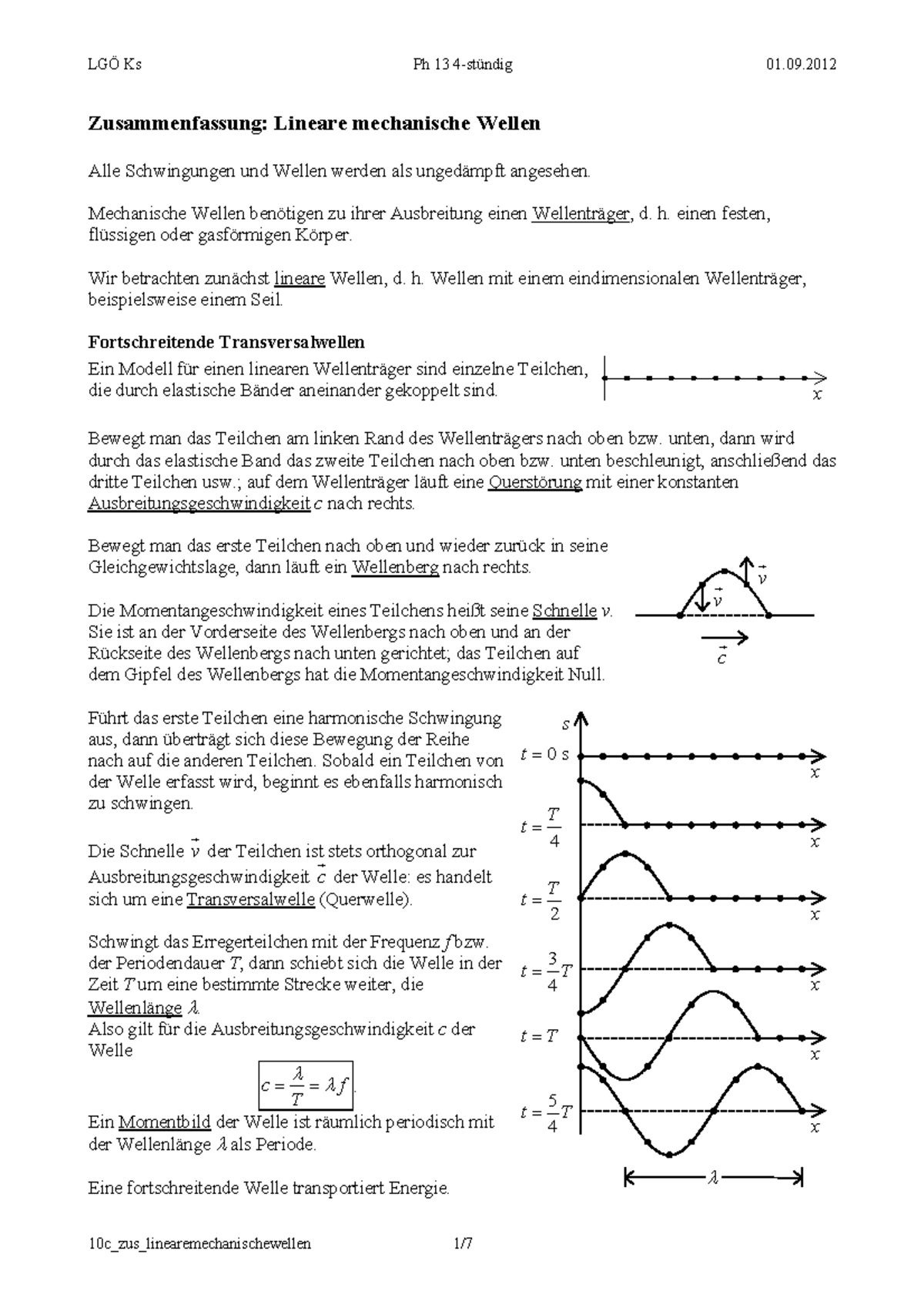 3 zus linearemechanischewellen zusammenf ASsung - Zusammenfassung: Lineare mechanische Wellen ...