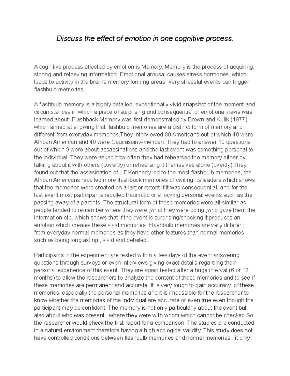 Emotions influence on behaviour: Cognitive - Discuss the effect of ...