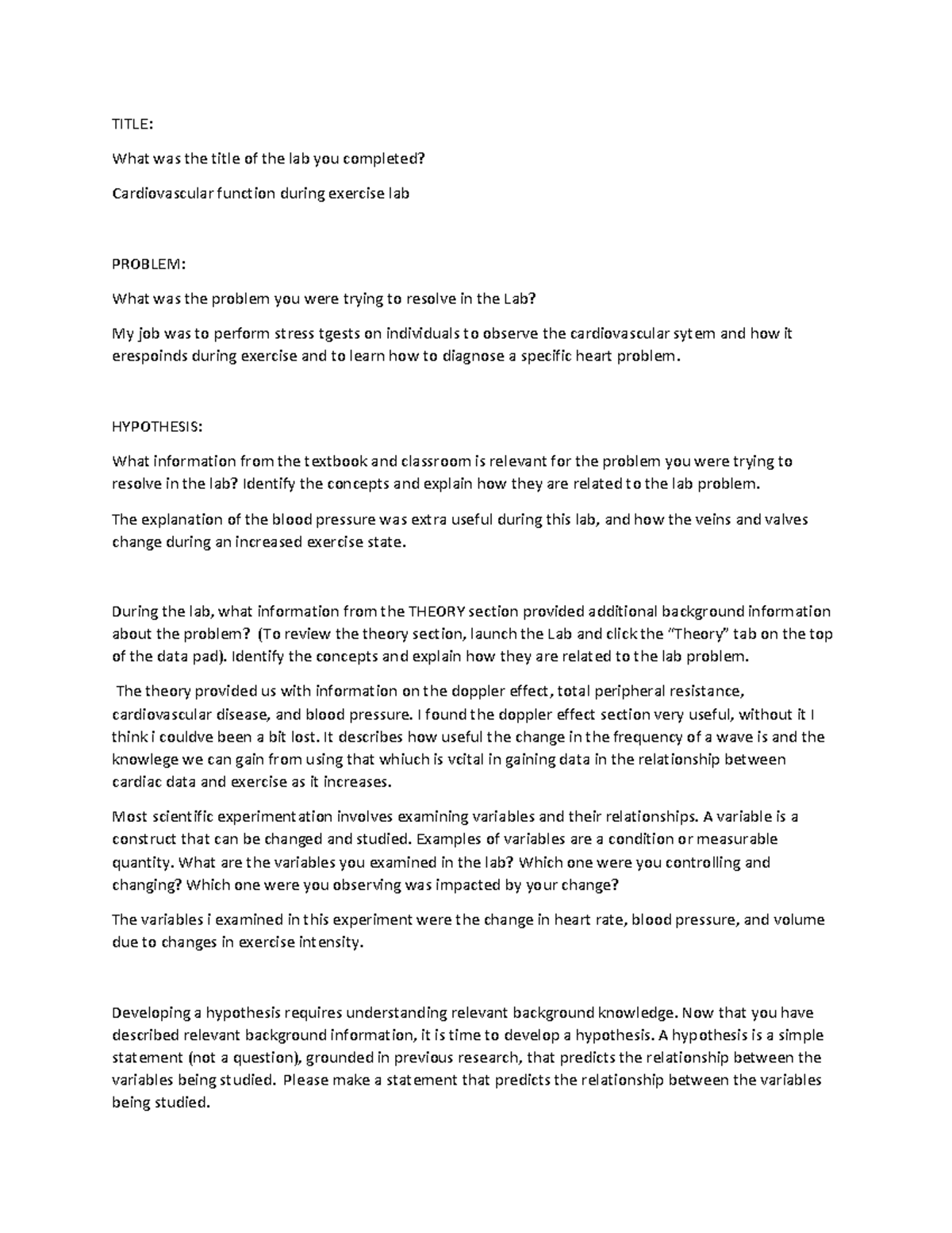 Anatomy 2 lab wk 2 - Week 2 lab report - TITLE: What was the title of ...