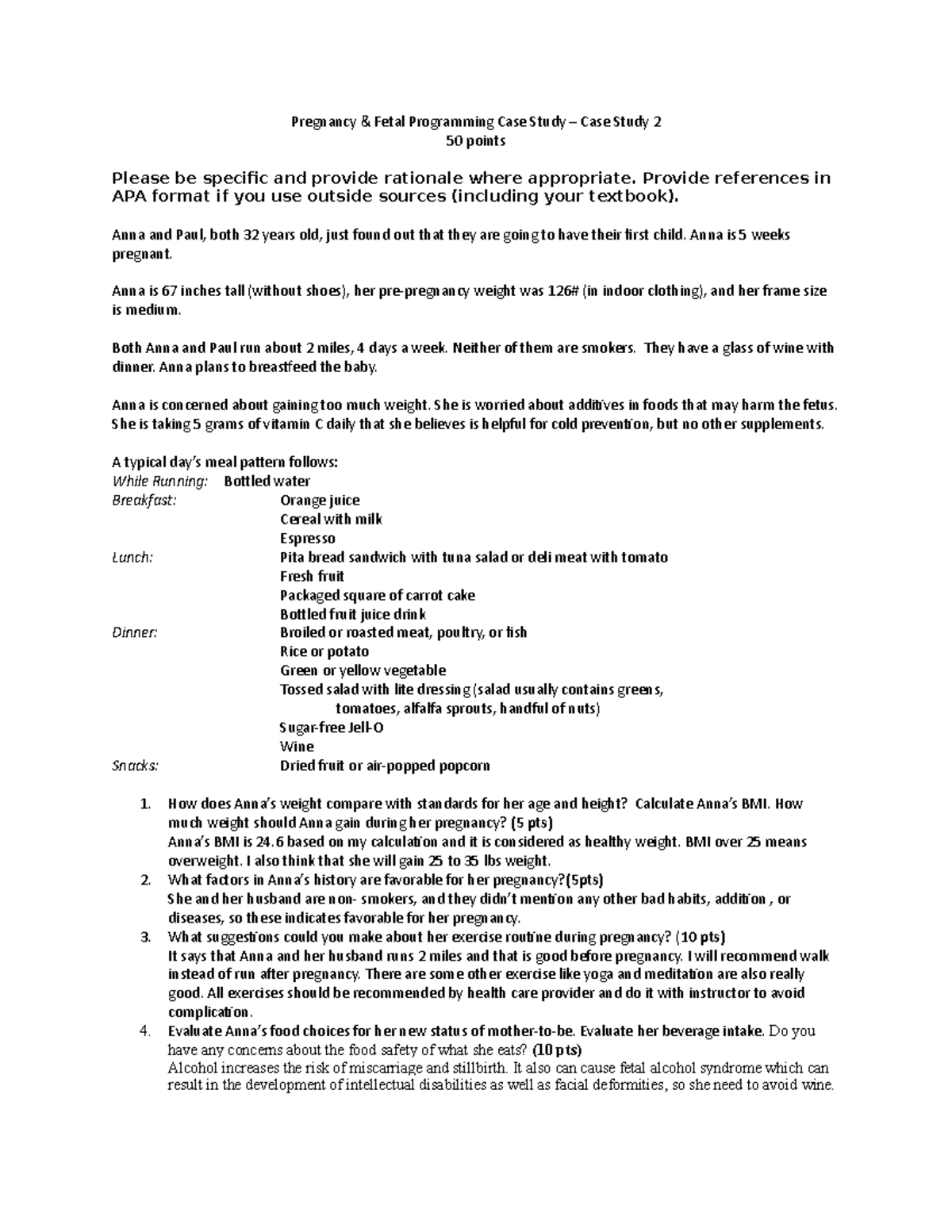 Pregnancy Fetal Programming Case Study Two - Pregnancy & Fetal ...