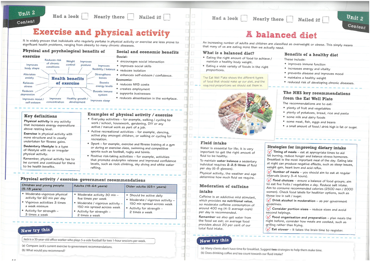 Exercise, Physical Balanced diet - unit 2 - Studocu