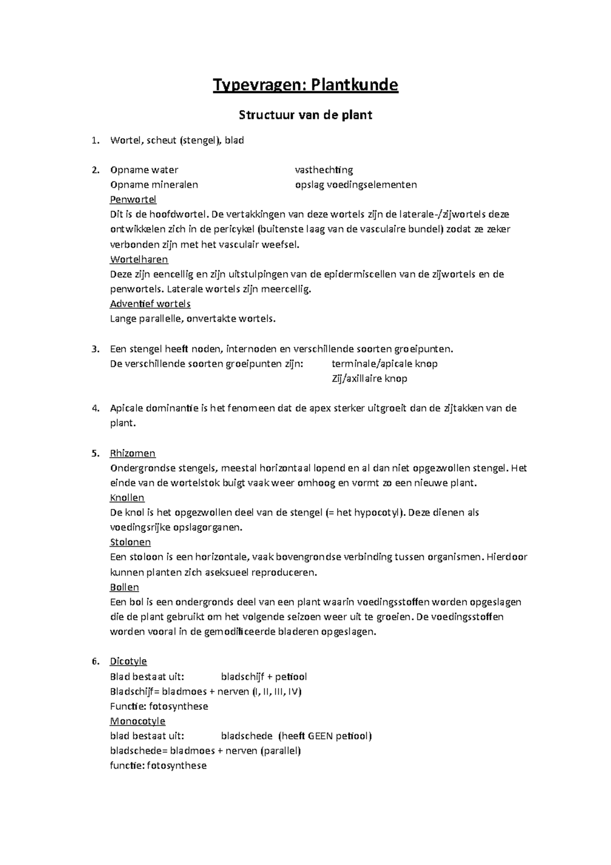 Typevragen plantkunde januari - Typevragen: Plantkunde Structuur van de ...