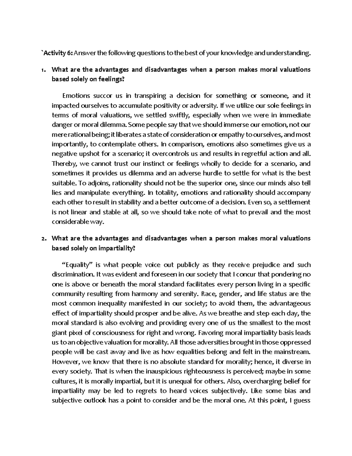 Ethics Activity 6; Molina Ricardo - `Activity 6: Answer the following ...