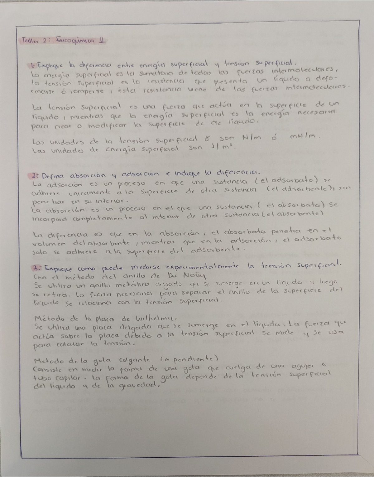 Definiciones de físicoquimica - Taller 2: Fisicoquimica 11 Explique la ...
