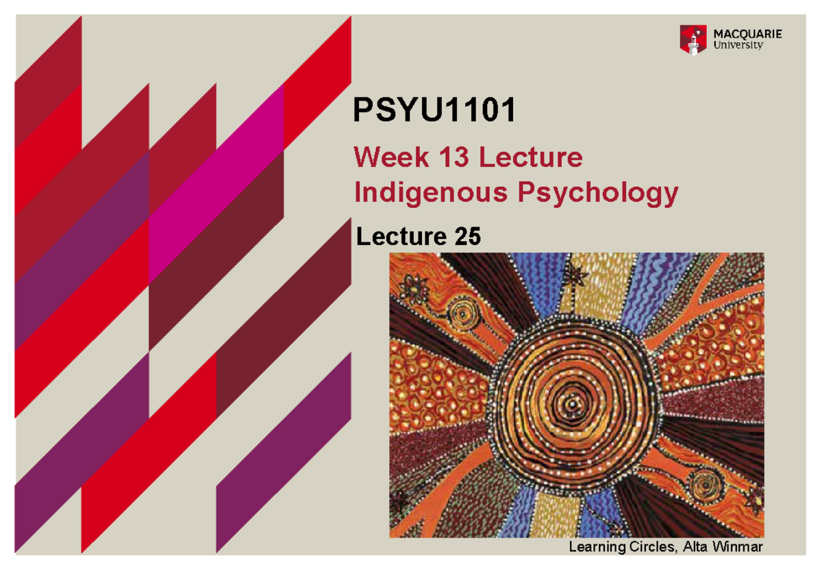 PSYU1101 2022 Week 13 Lecture 25 Indigenous Psychology 27May2022 SV - PSYU Week 13 Lecture - Studocu