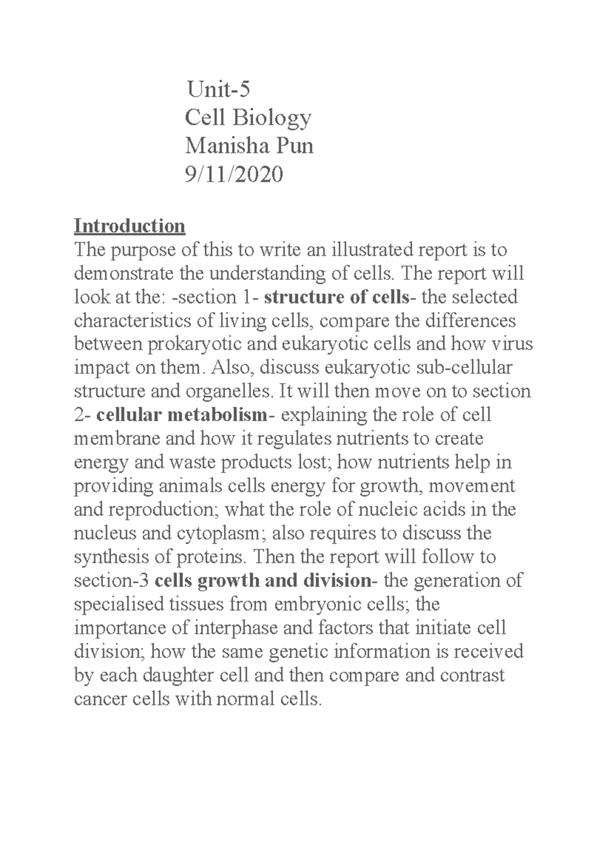 Unit-5 cell biology - Unit- Cell Biology Manisha Pun 9/11/ Introduction ...