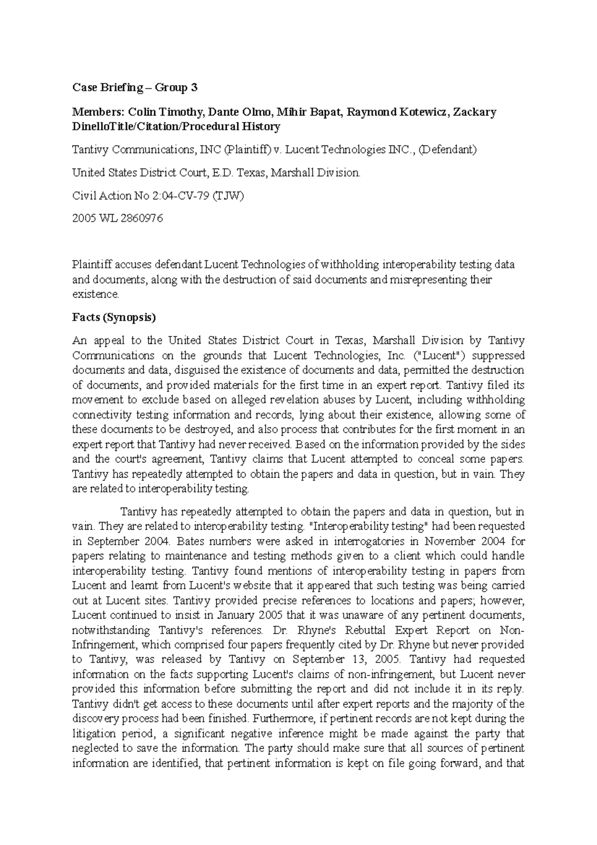 IST 432 Group Case Brief 4 - Case Briefing – Group 3 Members: Colin ...