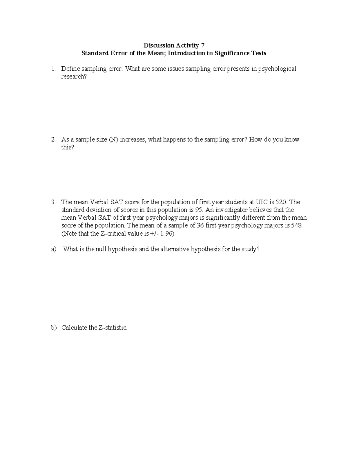 Discussion Activity 7 (DOC) - Discussion Activity 7 Standard Error of ...