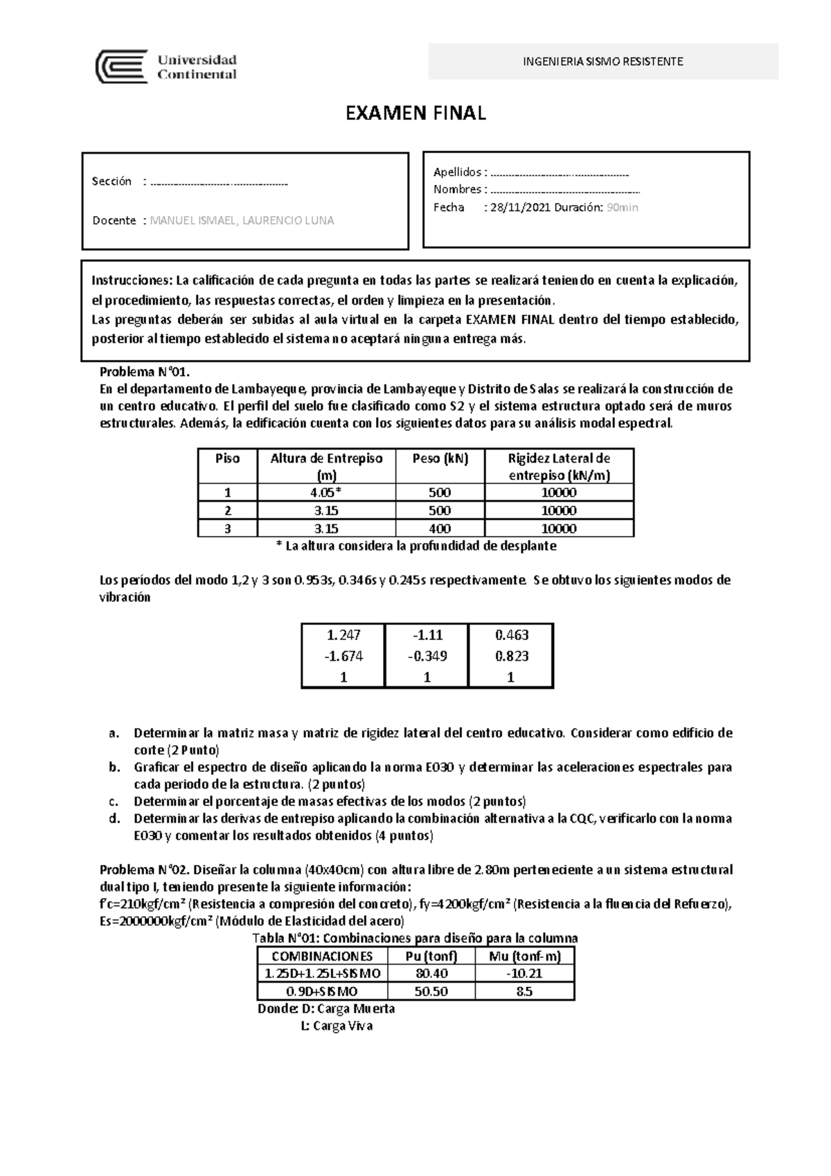 Examen Final Ingenieria Sismorresistente 15763 2021 2 - INGENIERIA ...